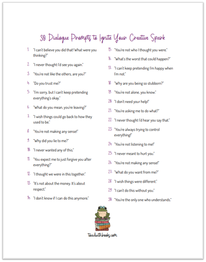 30 Dialogue Prompts to Ignite Your Creative Spark – Toad with Books